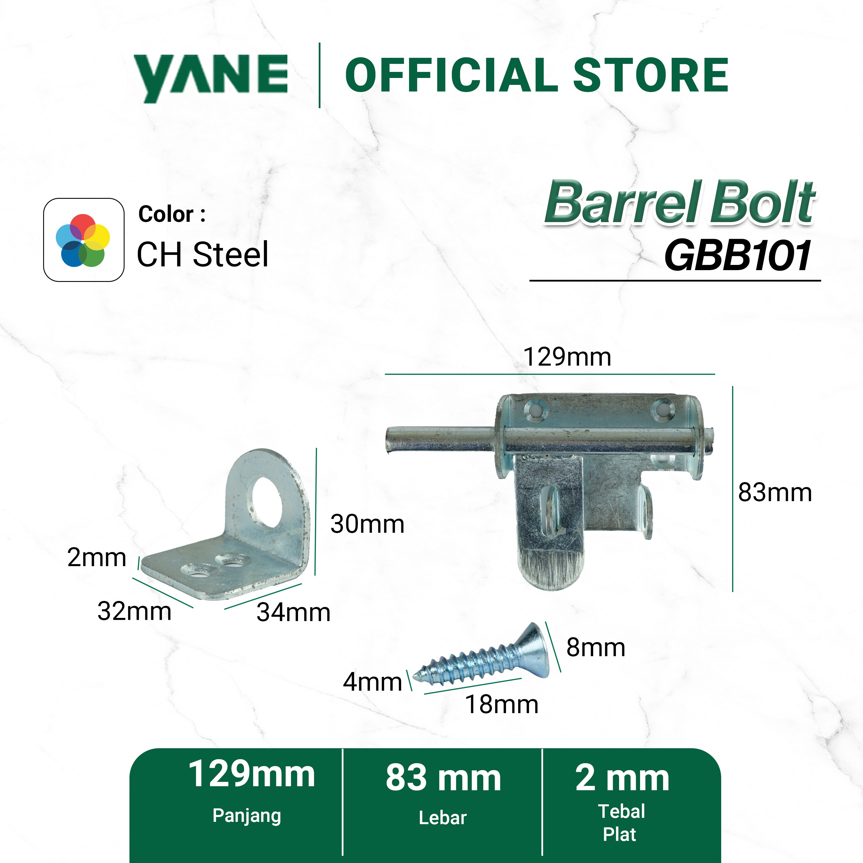 Barrel Bolt with OPL GBB101 5" Yane CH Steel