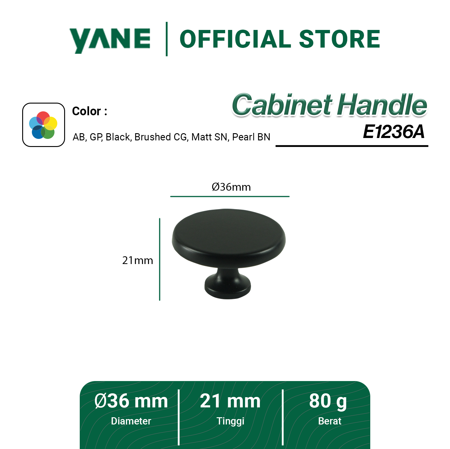 Cabinet Handle E1236 Knob YANE